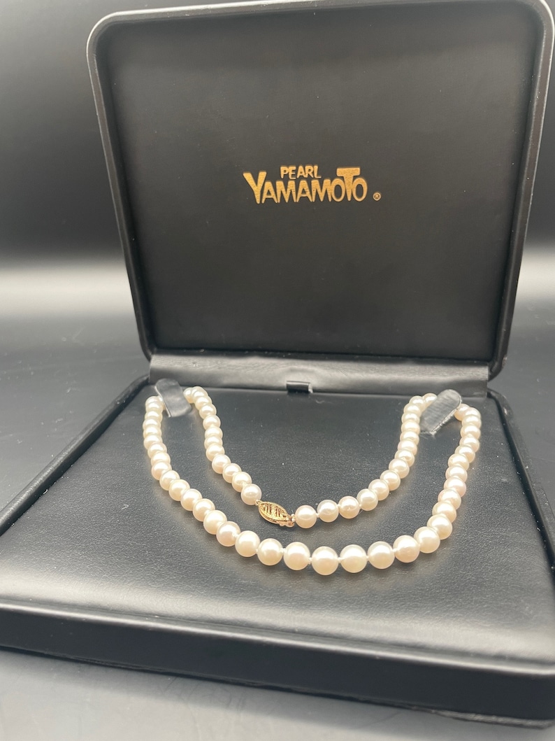 Vintage Pearl Yamamoto 18" Hand-tied Pearl Necklace With 14K Stamped ...