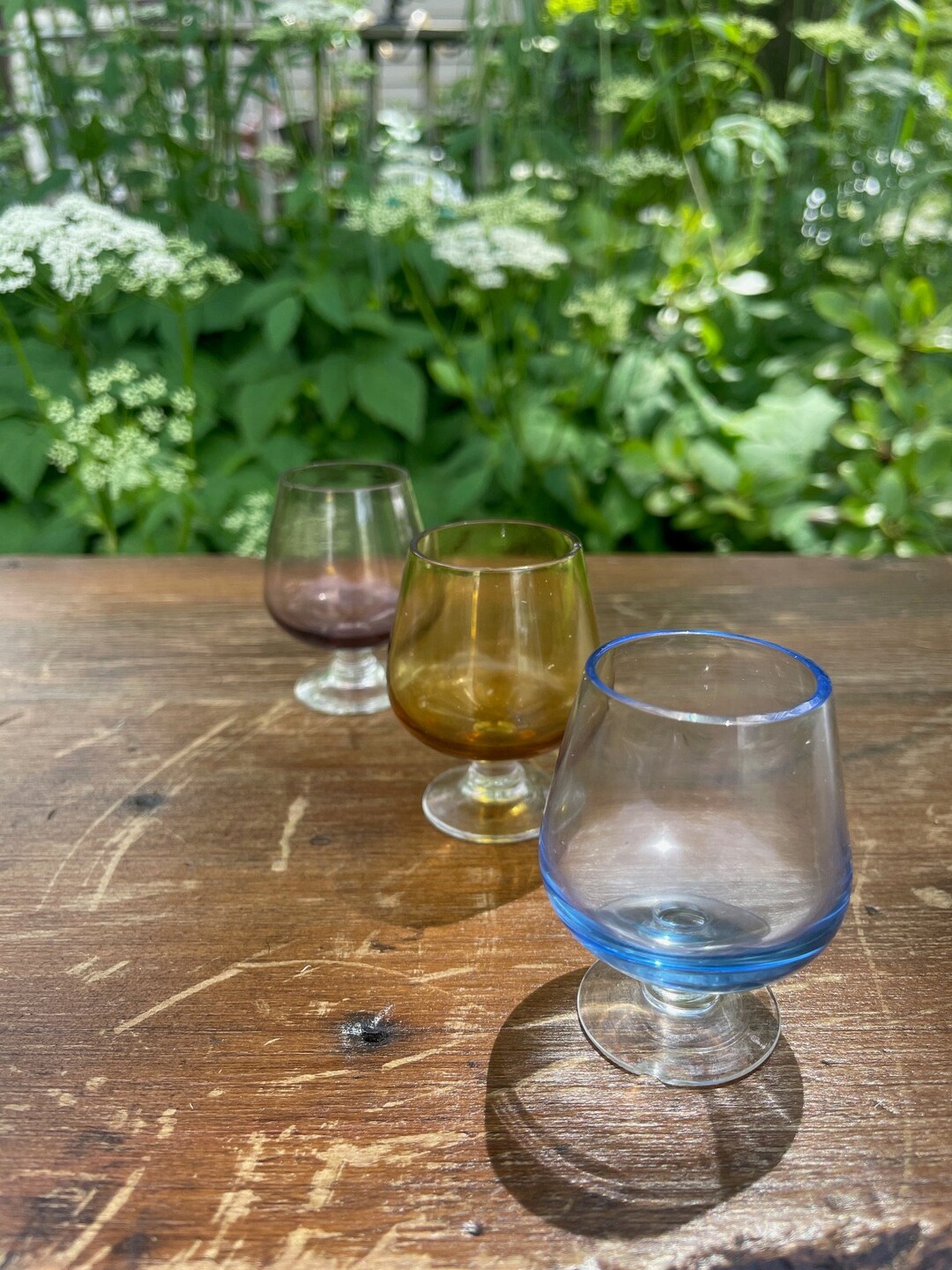 Set of Three Vintage Miniature Brandy Snifter / Cordial Glasses in Blue ...