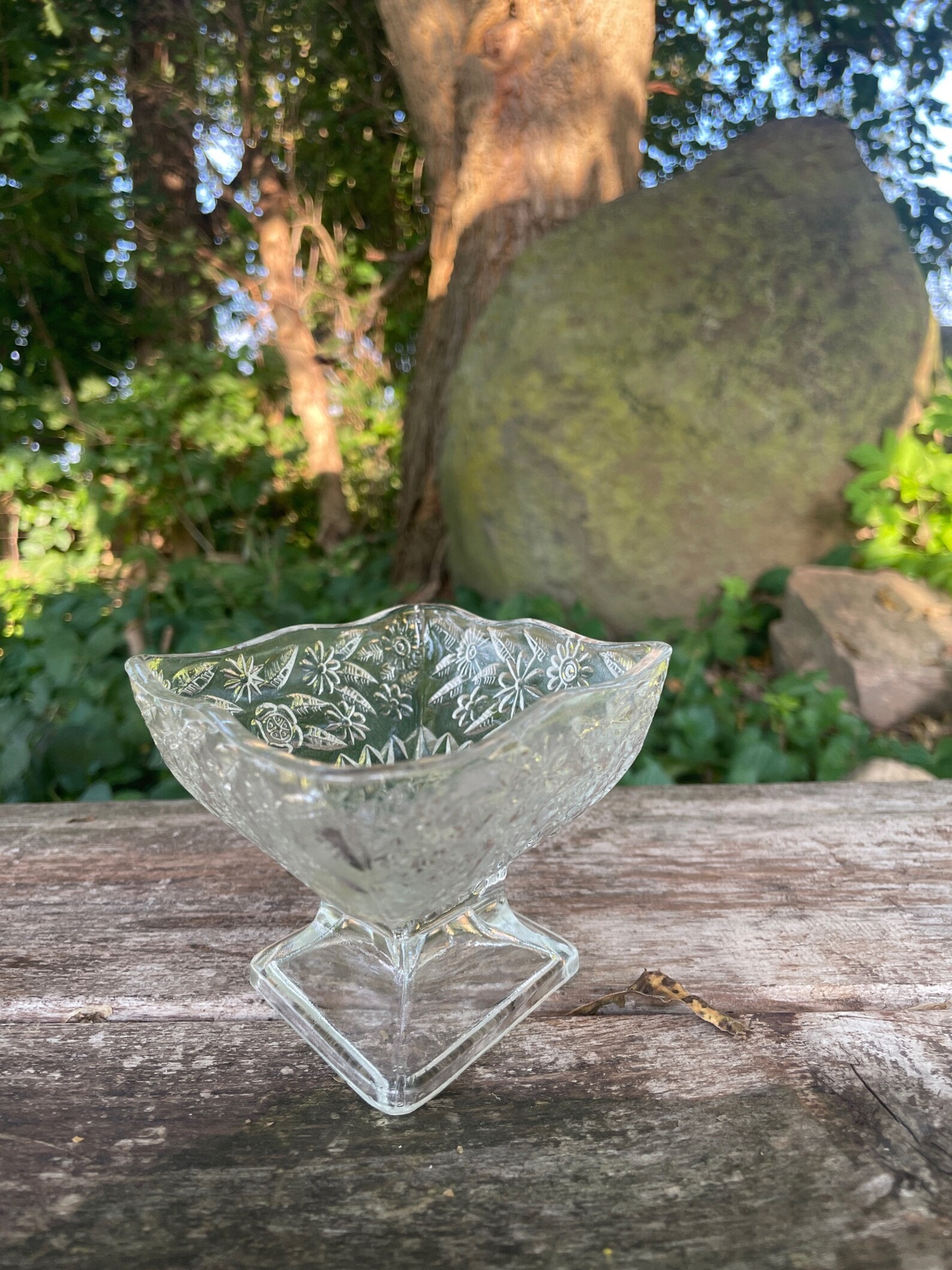 Vintage Indiana Glass Diamond Shaped Compote Dish With Pineapple ...