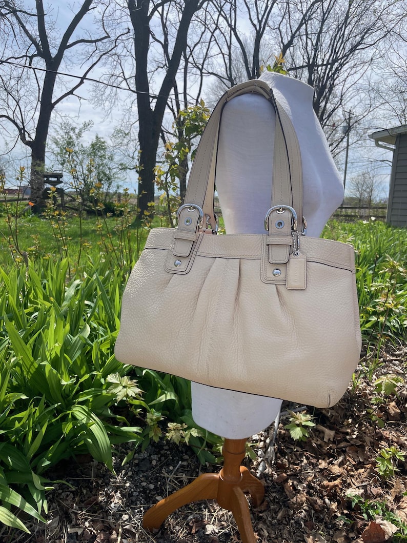 Coach Soho Bone (cream) Pebbled Leather Tote Bag With Nickel Hardware ...