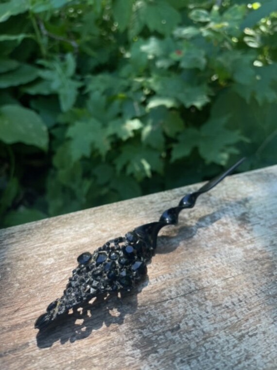 Art Deco Black Bakelite Hair Pin - Gem