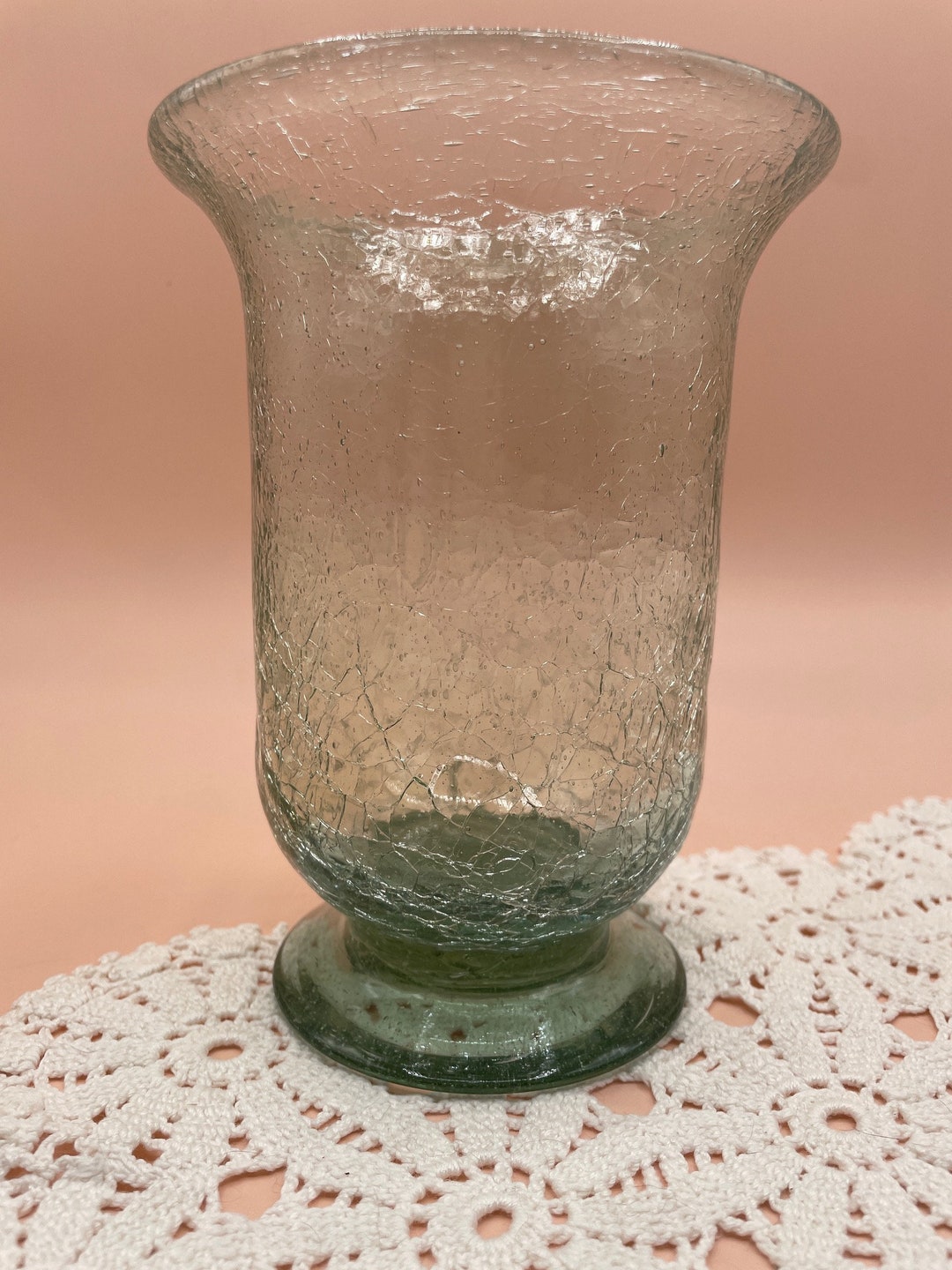 Vintage Crackle Glass Vase - Etsy