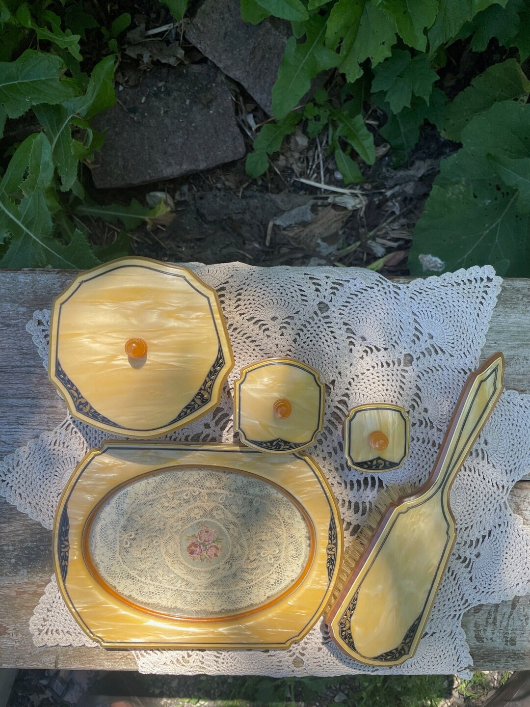 Art Deco Celluloid Bakelite Vanity Set - Etsy