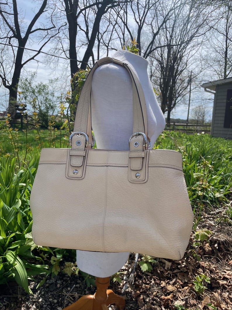 Coach Soho Bone (cream) Pebbled Leather Tote Bag With Nickel Hardware ...