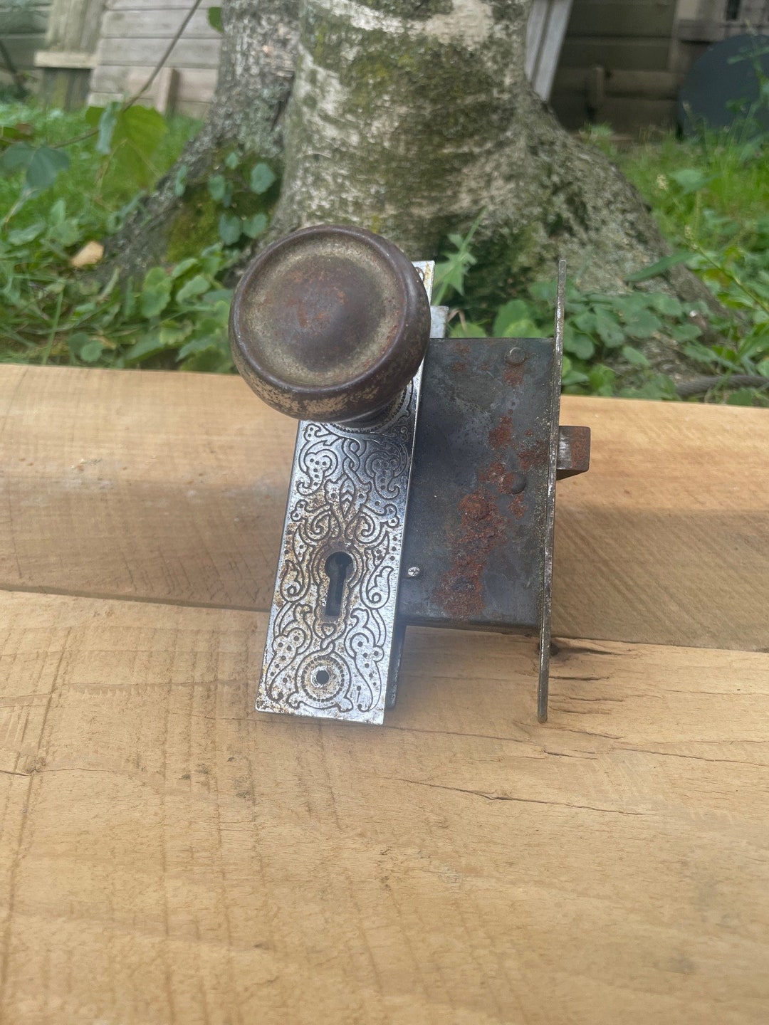 Antique Ornate Bronze Filligree/floral Door Plate, Lock and Knobs - Etsy