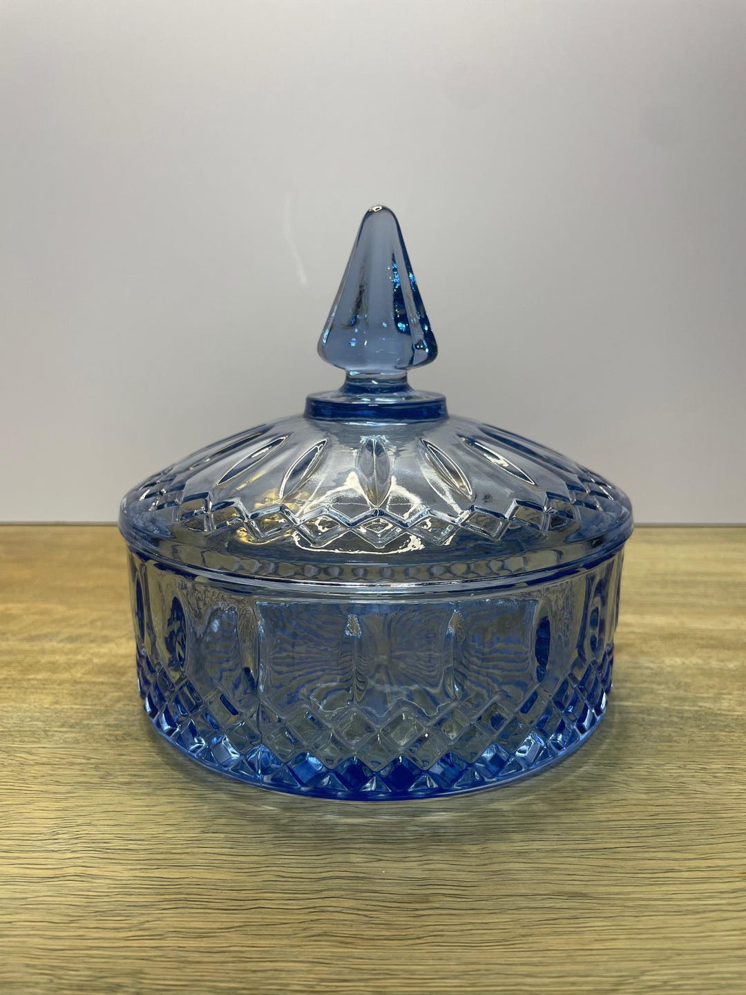 Vintage Indiana Glass Blue Diamond Point Covered Candy Dish - Etsy