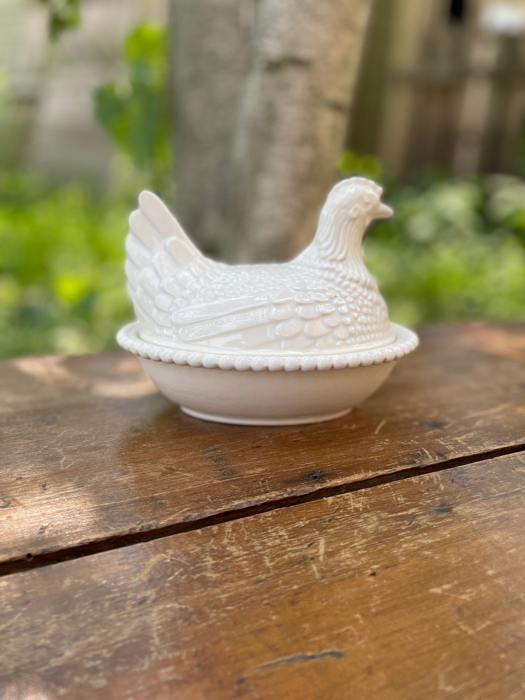 Vintage White Ceramic Hen on Nest - Etsy