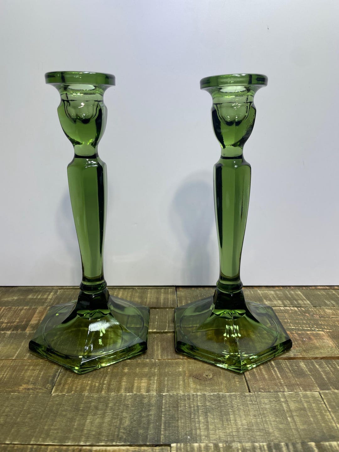Vintage Pair of Emerald Green Fenton Stretched Candlesticks - Etsy