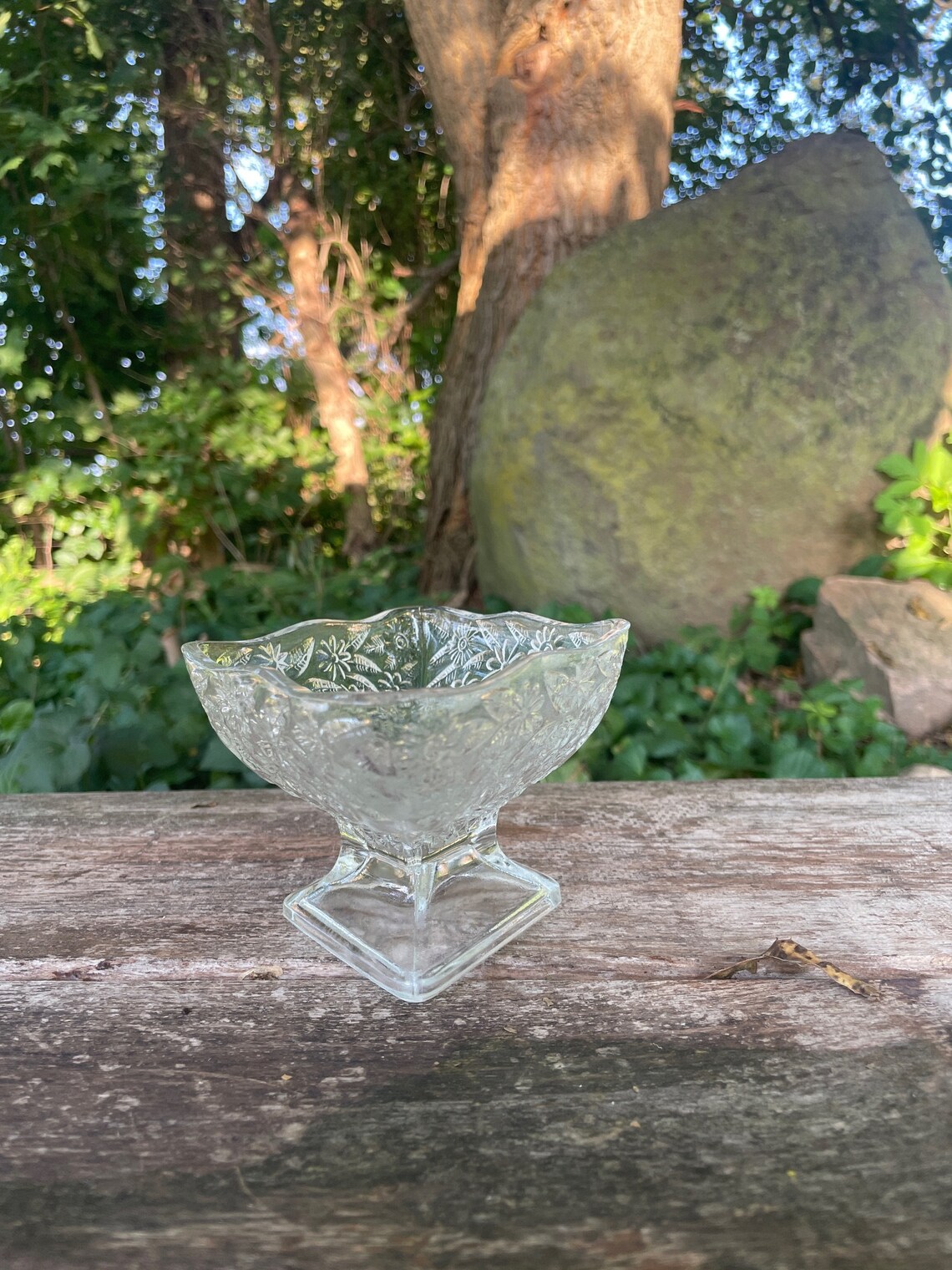 Vintage Indiana Glass Diamond Shaped Compote Dish With Pineapple ...
