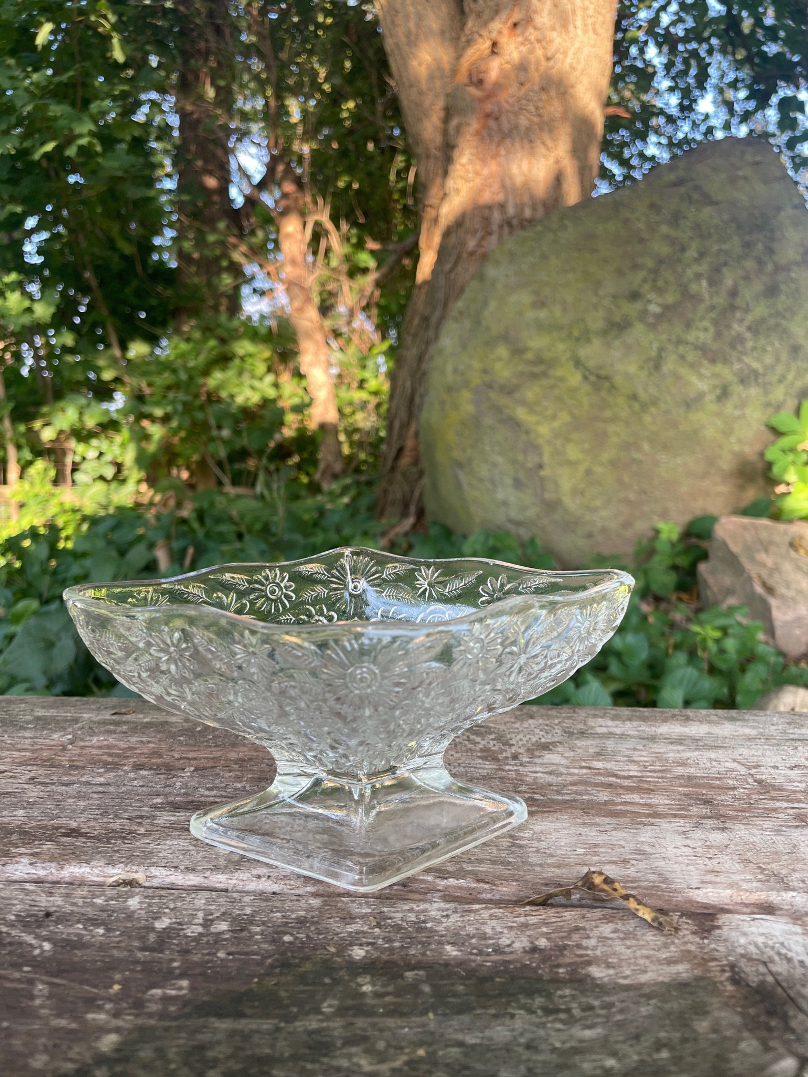 Vintage Indiana Glass Diamond Shaped Compote Dish With Pineapple ...