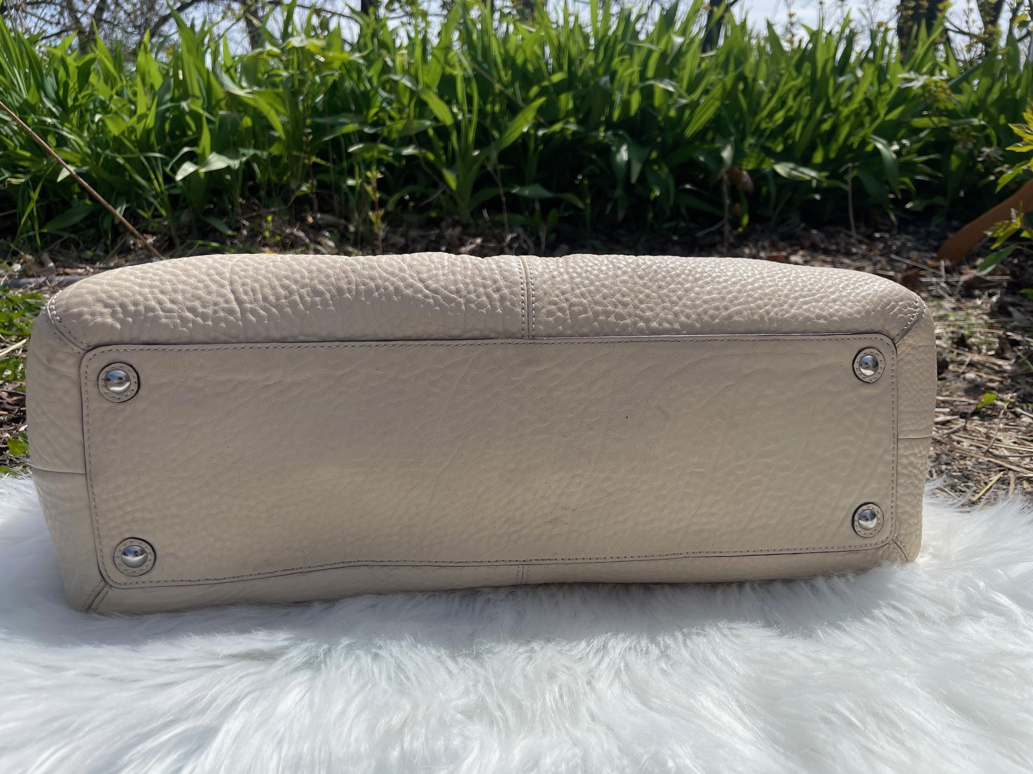 Coach Soho Bone (cream) Pebbled Leather Tote Bag With Nickel Hardware ...
