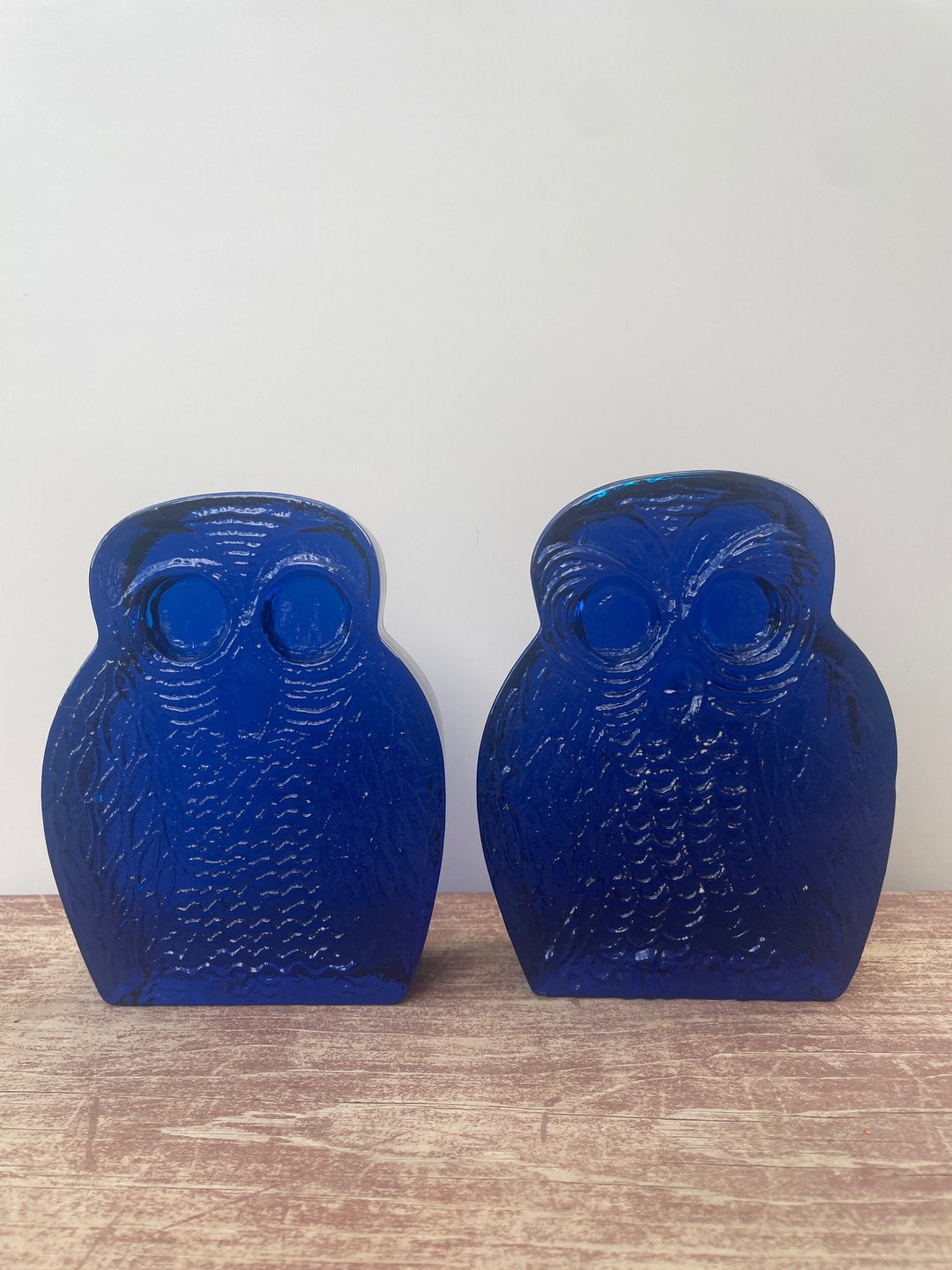 Cobalt Blue Blenko Owl Bookends GORGEOUS - Etsy