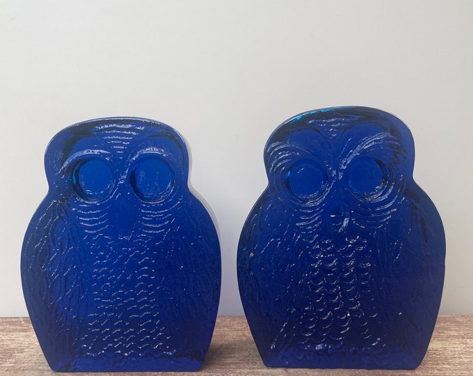 Cobalt Blue Blenko Owl Bookends - GORGEOUS - Etsy