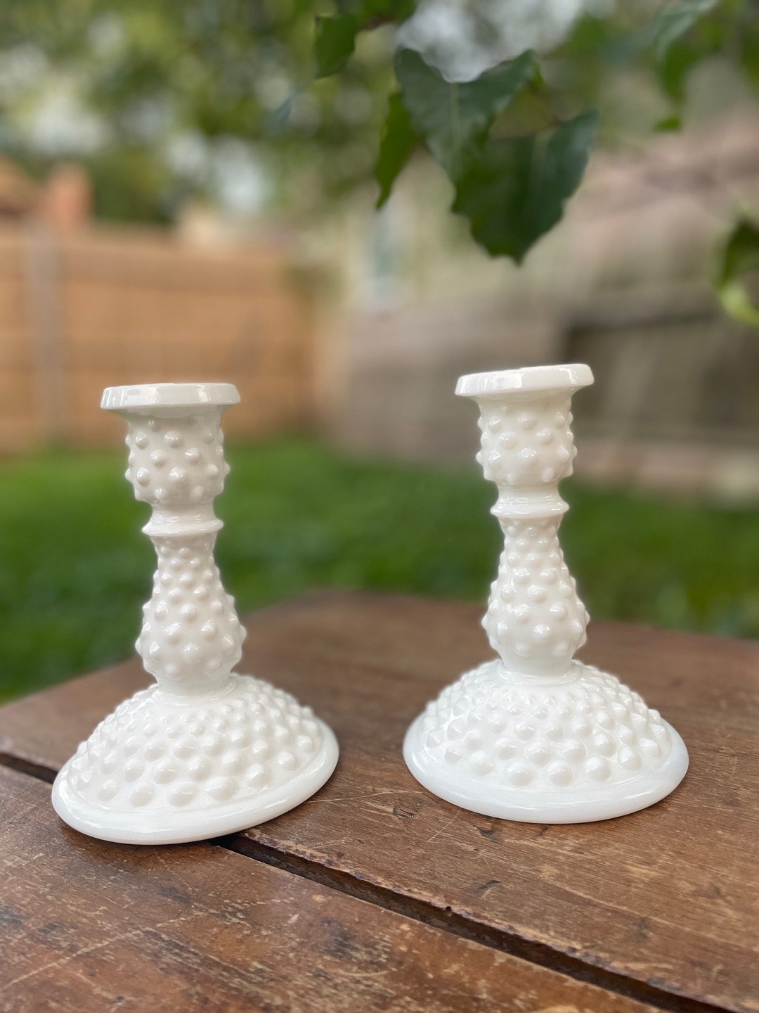 Vintage Pair of Fenton Hobnail 6" Milk Glass Candlesticks - Etsy