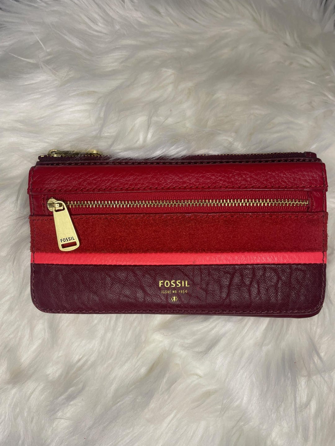 Vintage Fossil Red Leather and Suede Block Wallet - Etsy