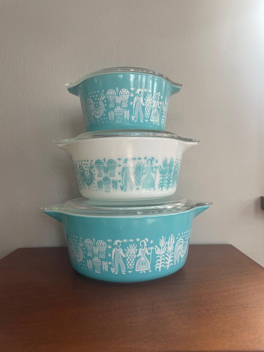 Vintage Set of Pyrex 480 Amish Butterprint Cinderella Casserole Dishes ...