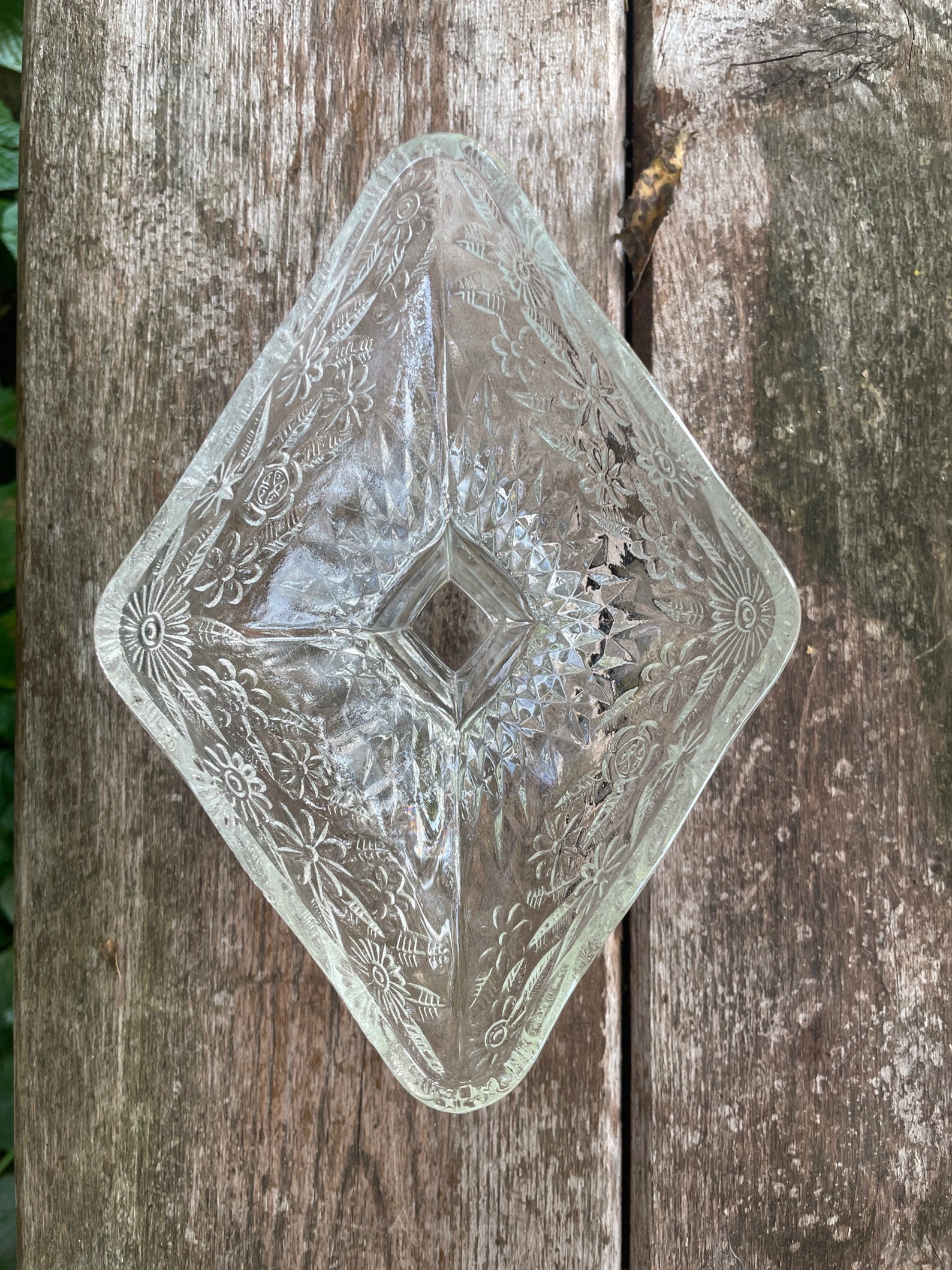 Vintage Indiana Glass Diamond Shaped Compote Dish With Pineapple ...