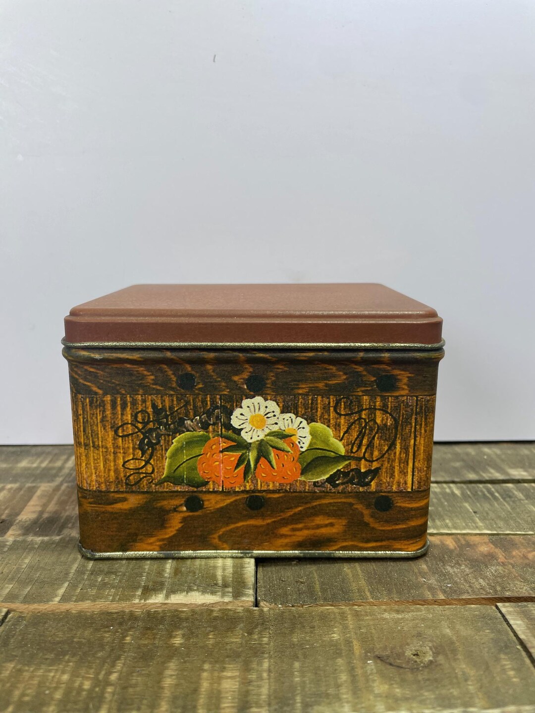 Vintage JL Clark Strawberry and Faux Wood Tin - Etsy