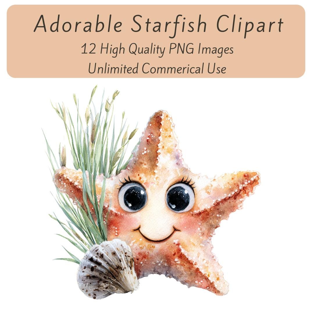 Starfish Clipart, Adorable Starfish Illustration, Printable Clipart ...