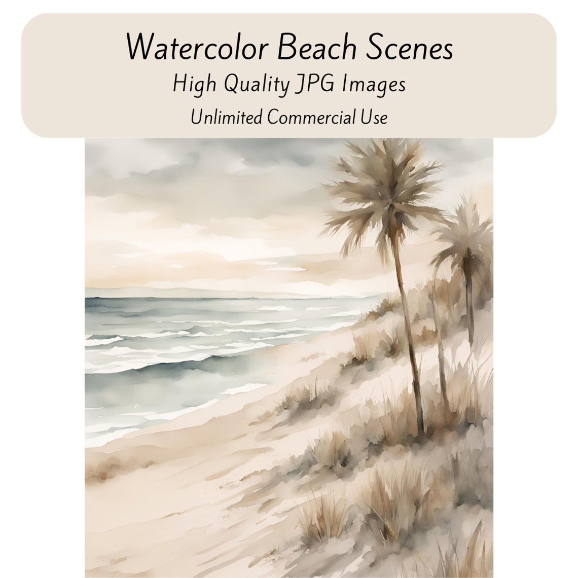 Watercolor Beach Scene Images, Beach Scene Wall Art, Printable Art ...