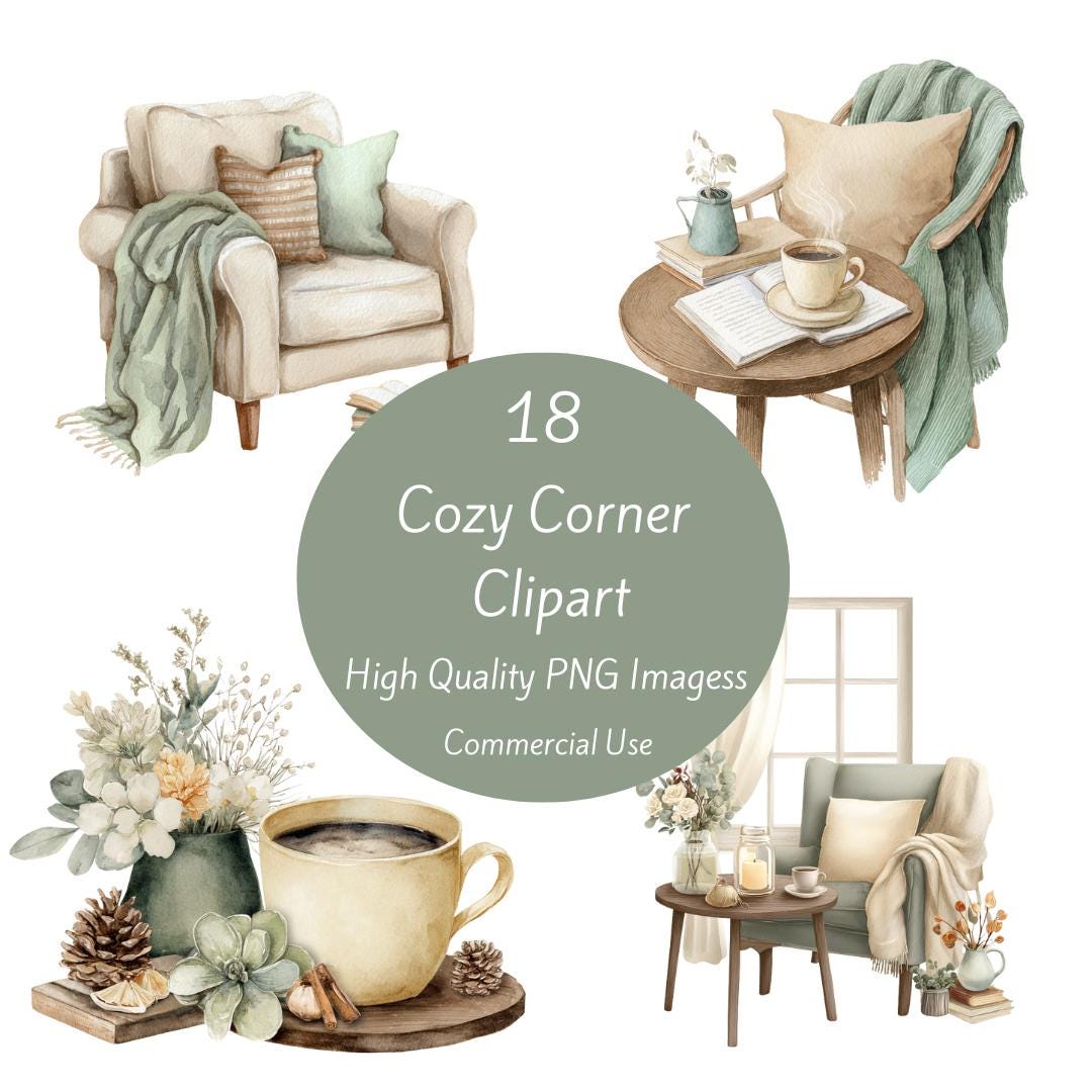 Cozy Corner Clipart, Reading Nook Clipart, Home Graphics, High Quality ...