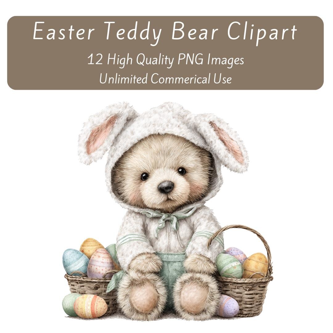 Easter Teddy Bear Clipart, Watercolor Easter Clipart, Digital Download ...