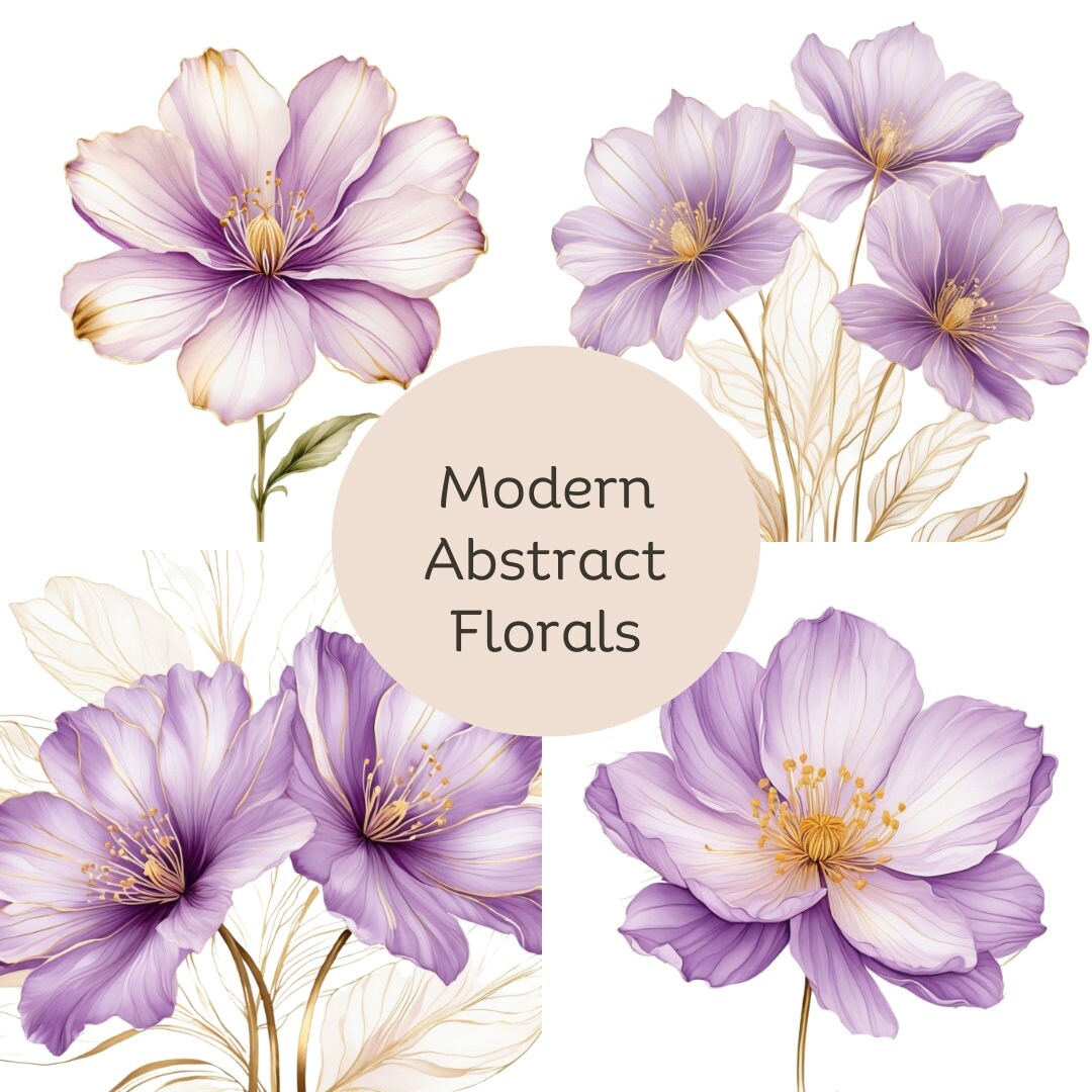 12 Watercolor Flowers Clipart, Purple Gold Flowers, Transparent Pngs ...