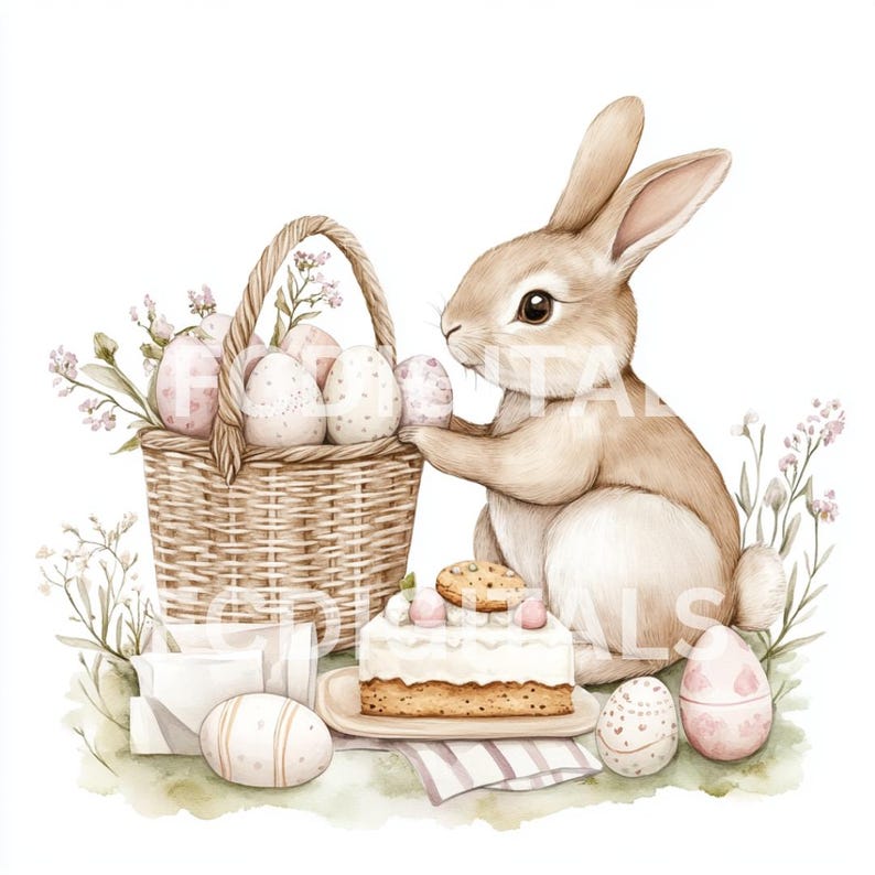 Easter Bunny Picnic Clipart, Printable Clipart, Spring Clipart,high ...