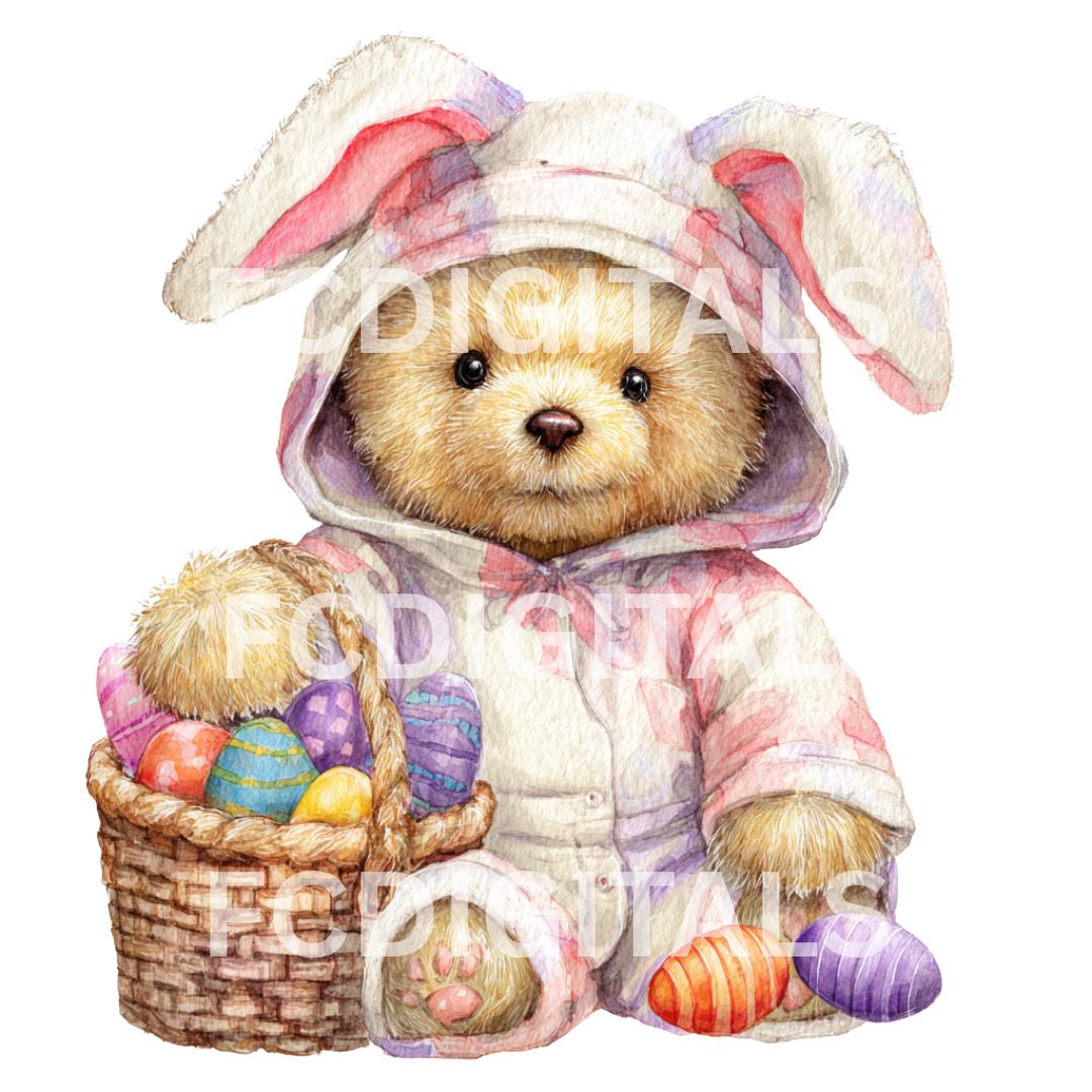 Easter Teddy Bear Clipart, Watercolor Easter Clipart, Digital Download ...