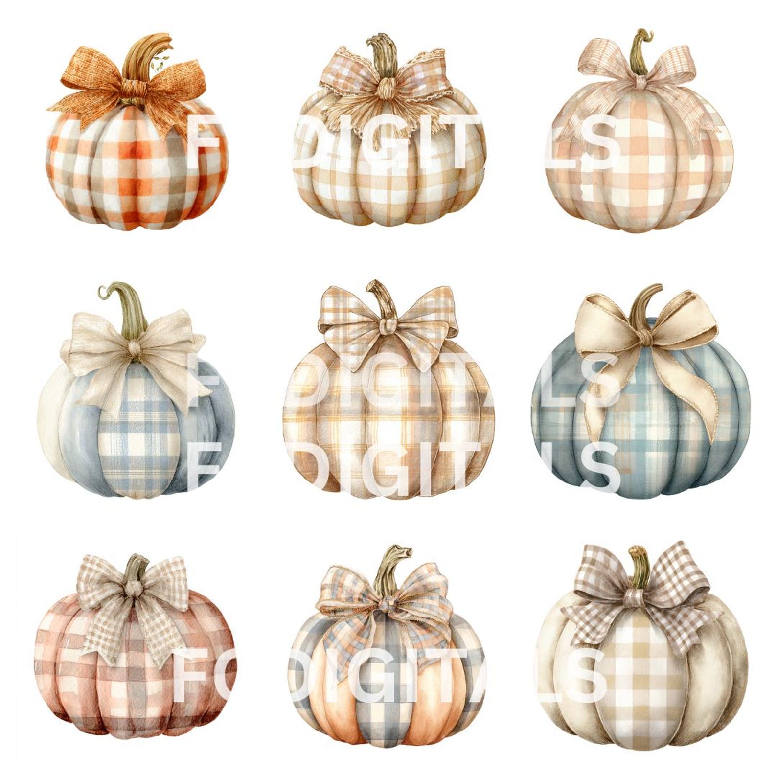 Plaid Pumpkin Clipart, Fall Graphics, Watercolor Pumpkins, Printable ...