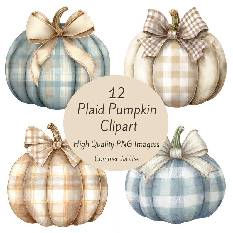 Plaid Pumpkin Clipart, Fall Graphics, Watercolor Pumpkins, Printable ...