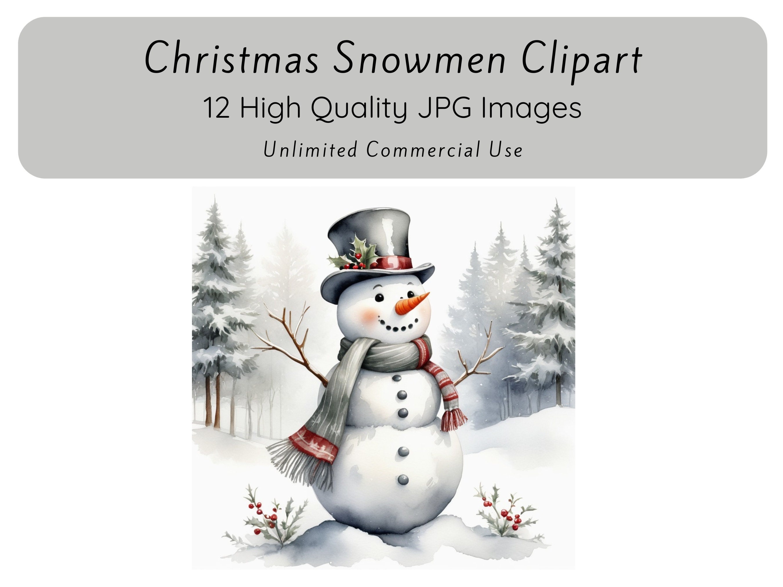 Vintage Snowman Winter Scene Clipart, Christmas Clipart, Holiday Winter ...