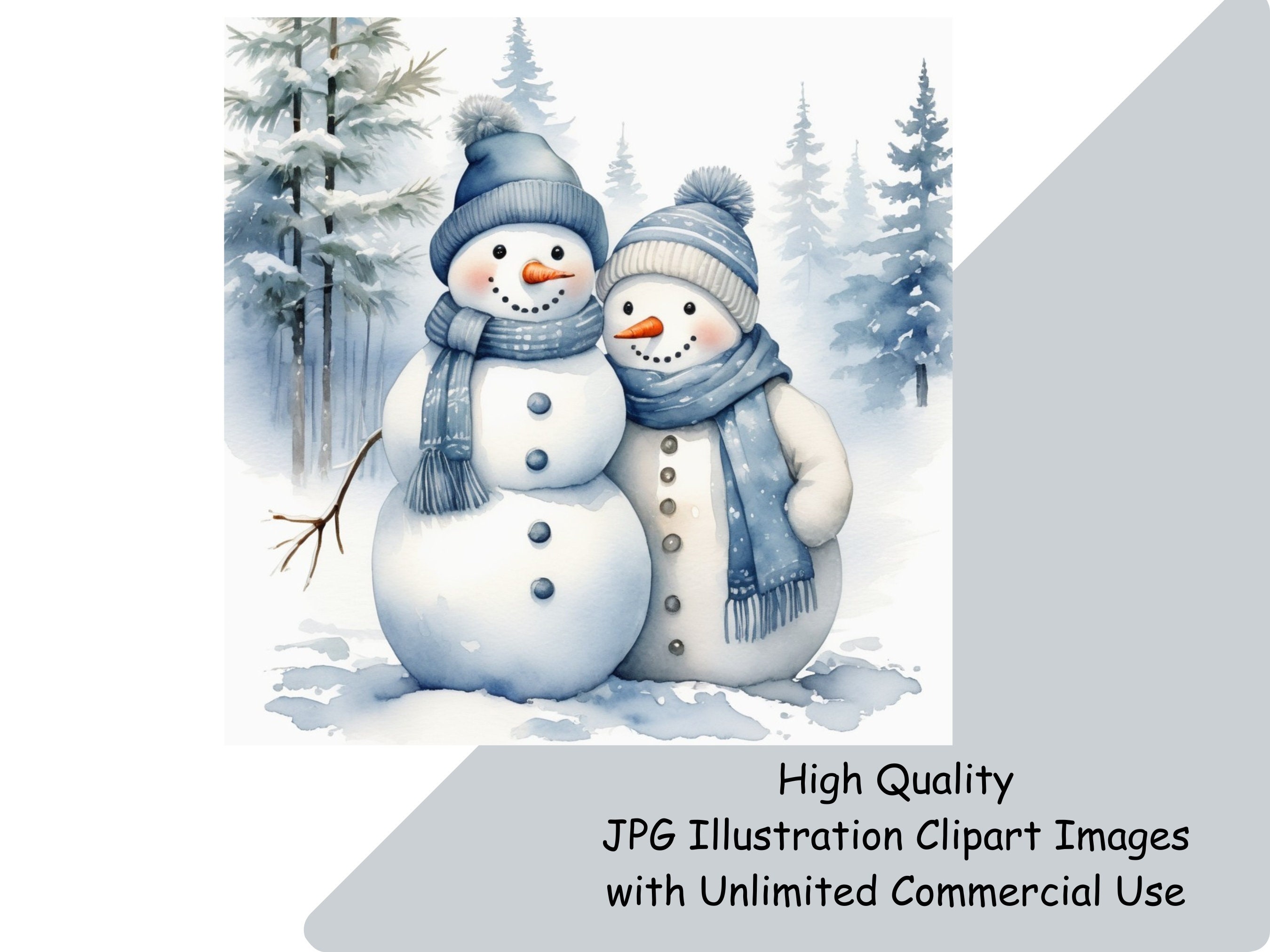 Vintage Snowman Winter Scene Clipart, Christmas Clipart, Holiday Winter ...