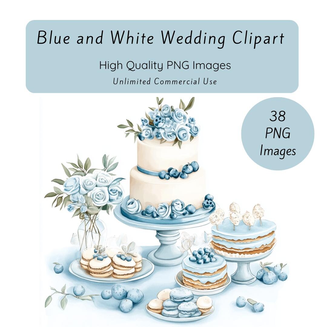 Blue and White Wedding Clipart, Wedding Illustrations, Bridal Flowers ...