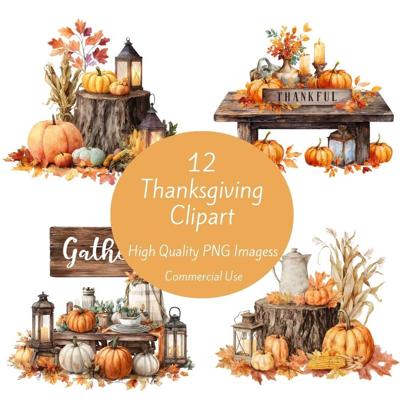 Thanksgiving Clipart, Autumn Harvest, Printable Watercolor Clipart ...