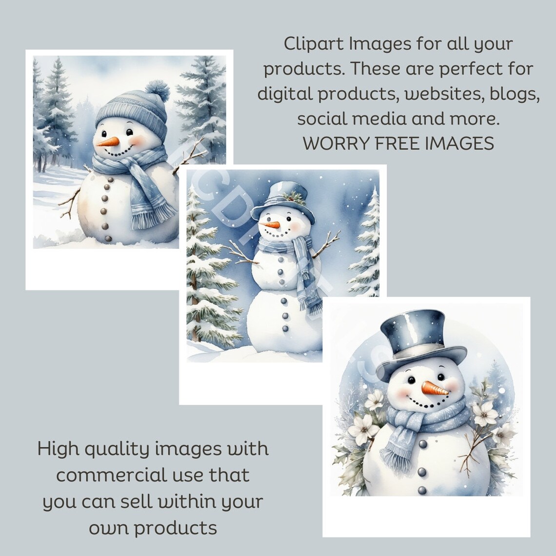 Vintage Snowman Winter Scene Clipart, Christmas Clipart, Holiday Winter ...