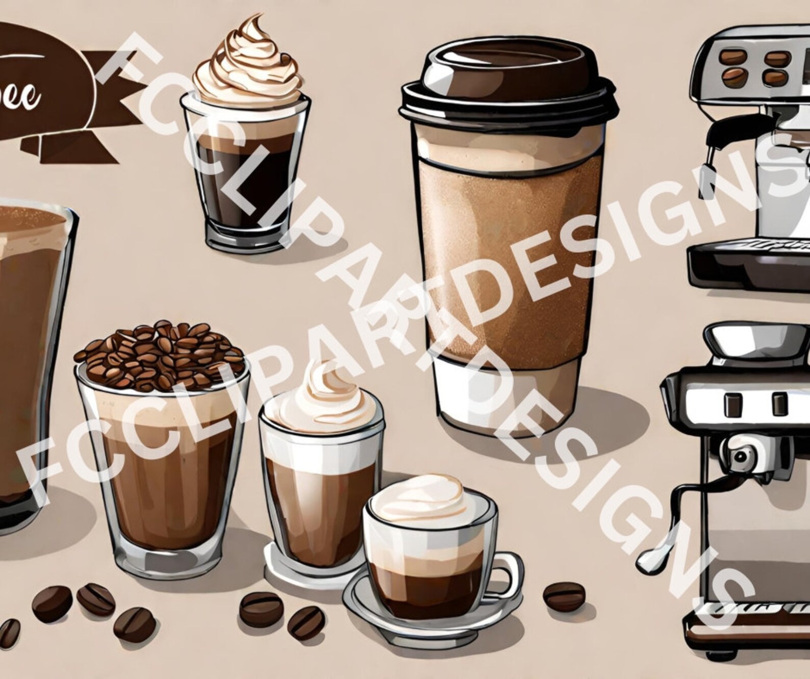 Coffee Clipart, Cup of Coffee Clipart in PNG, Commercial Use Clipart ...