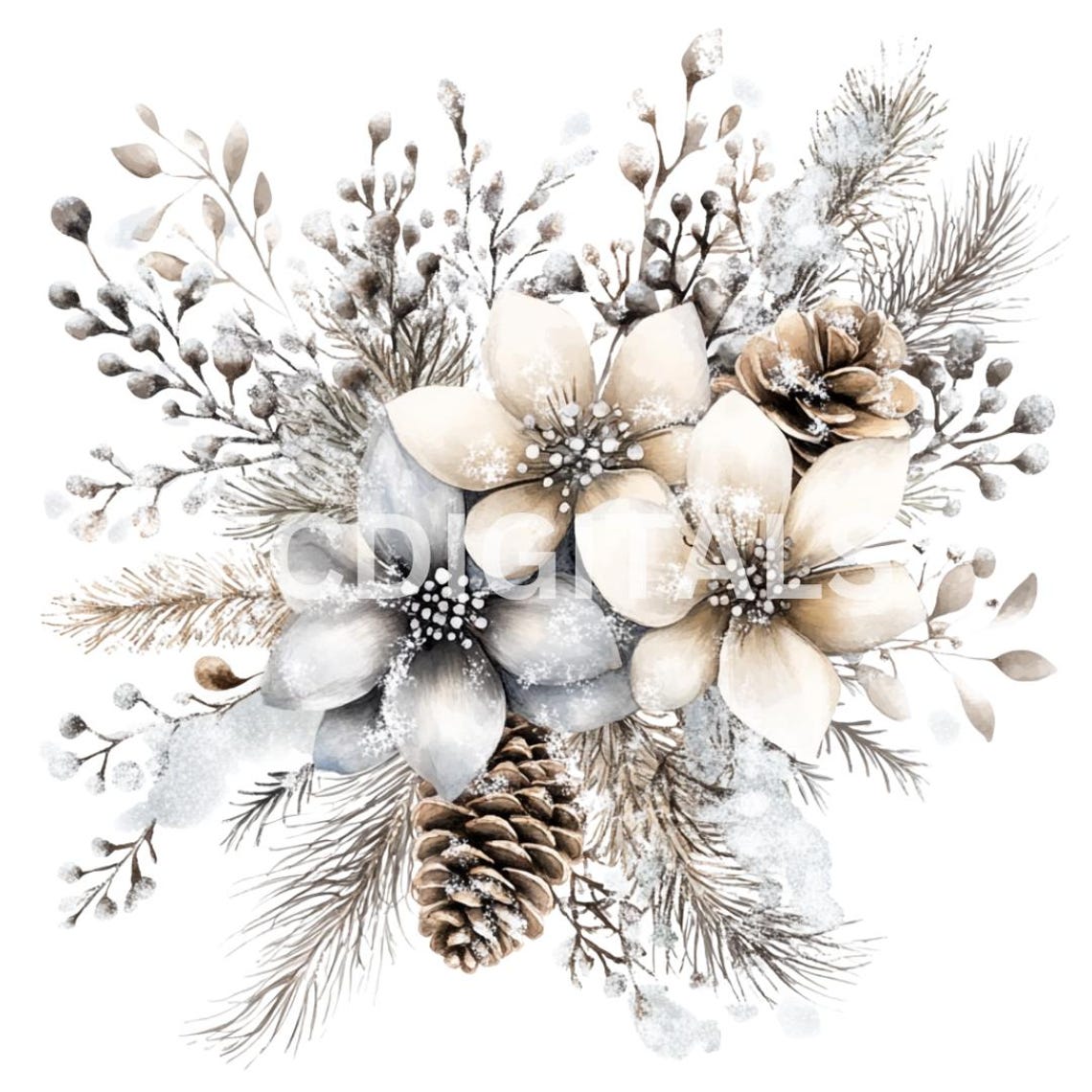 Winter Flowers Clipart, Beautiful Winter Florals Images, Wedding ...