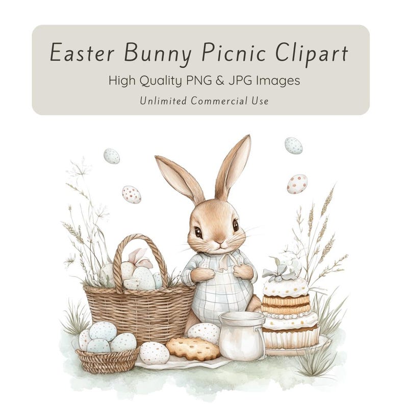 Easter Bunny Picnic Clipart, Printable Clipart, Spring Clipart,high ...