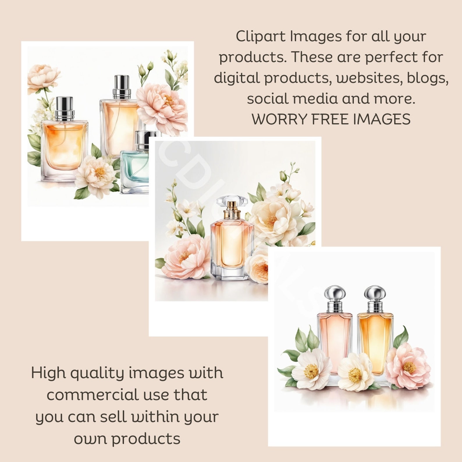 Watercolor Perfume Clipart, Floral Perfume Bottle Clipart, Printable ...