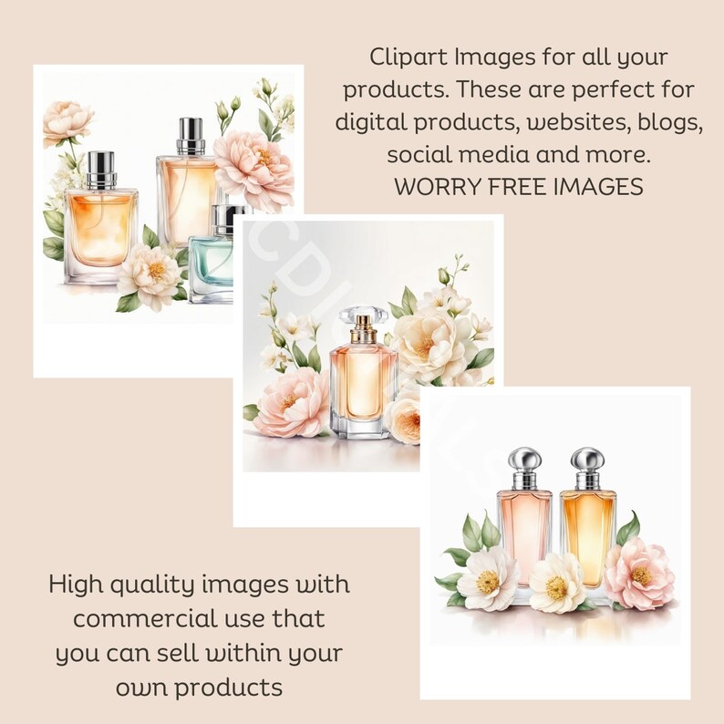 Watercolor Perfume Clipart, Floral Perfume Bottle Clipart, Printable ...