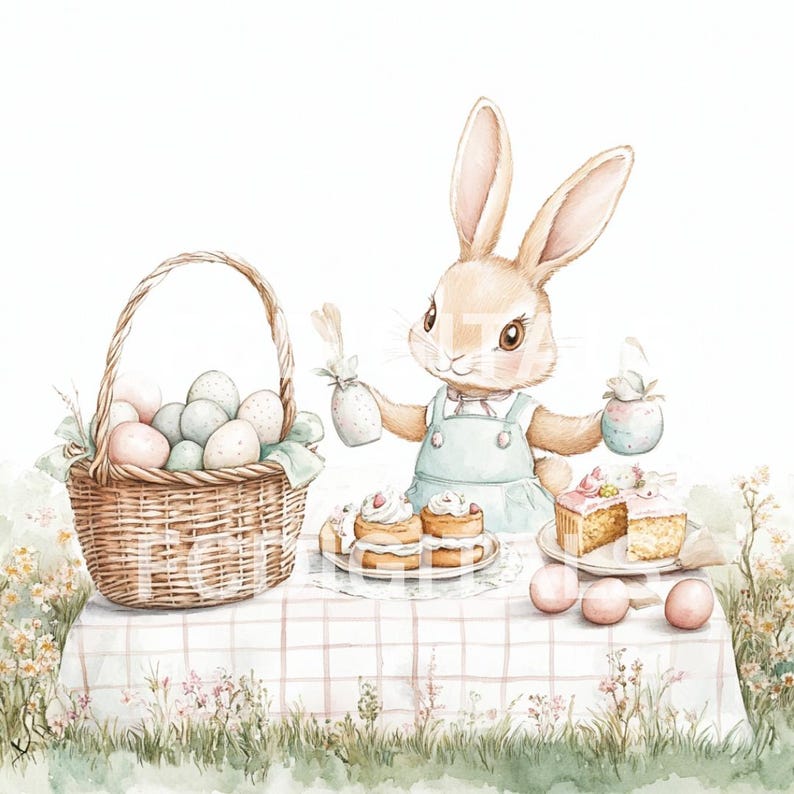 Easter Bunny Picnic Clipart, Printable Clipart, Spring Clipart,high ...