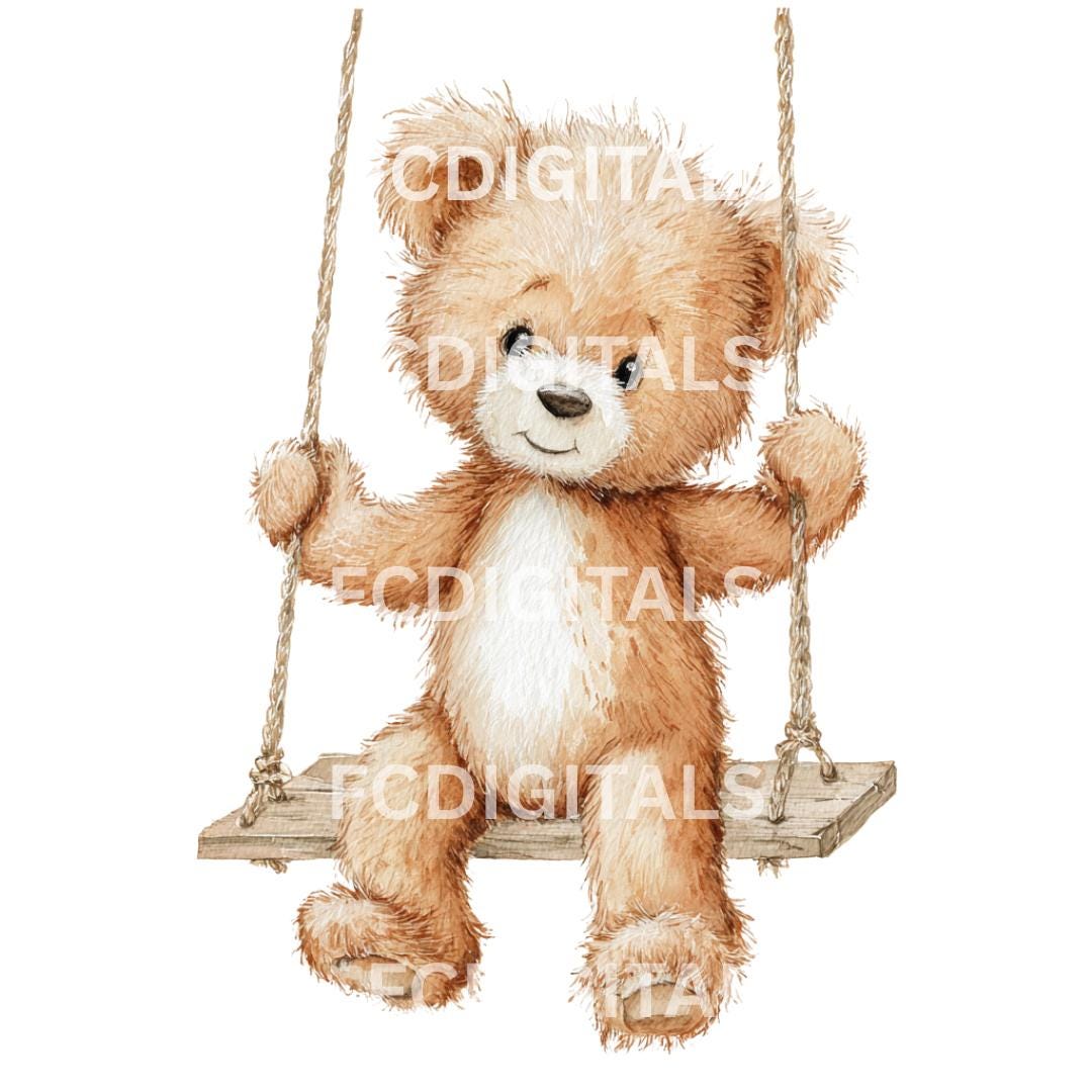 Baby Teddy Bear Clipart, Baby Shower Graphics, Neutral Nursery Wall Art ...
