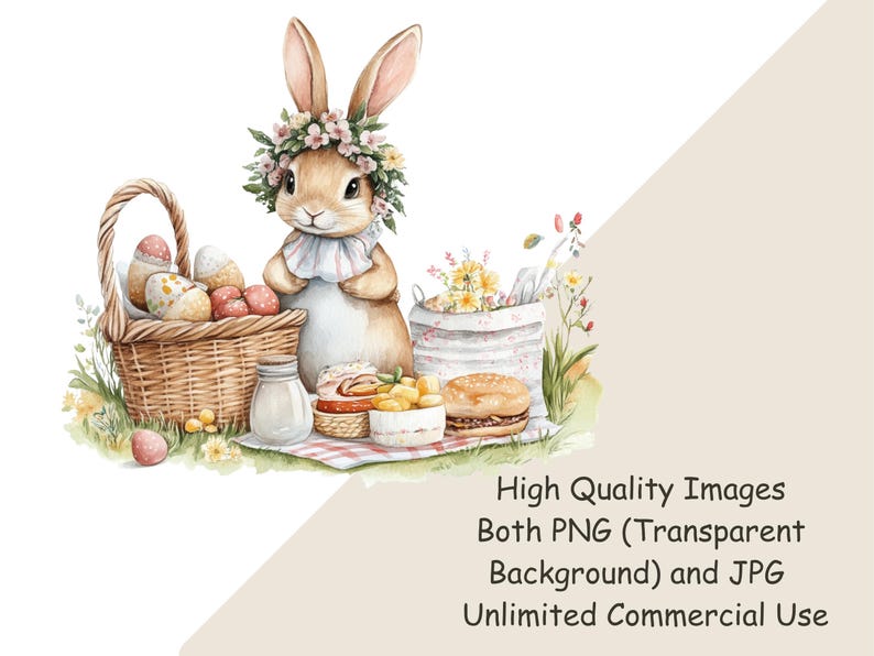 Easter Bunny Picnic Clipart, Printable Clipart, Spring Clipart,high ...