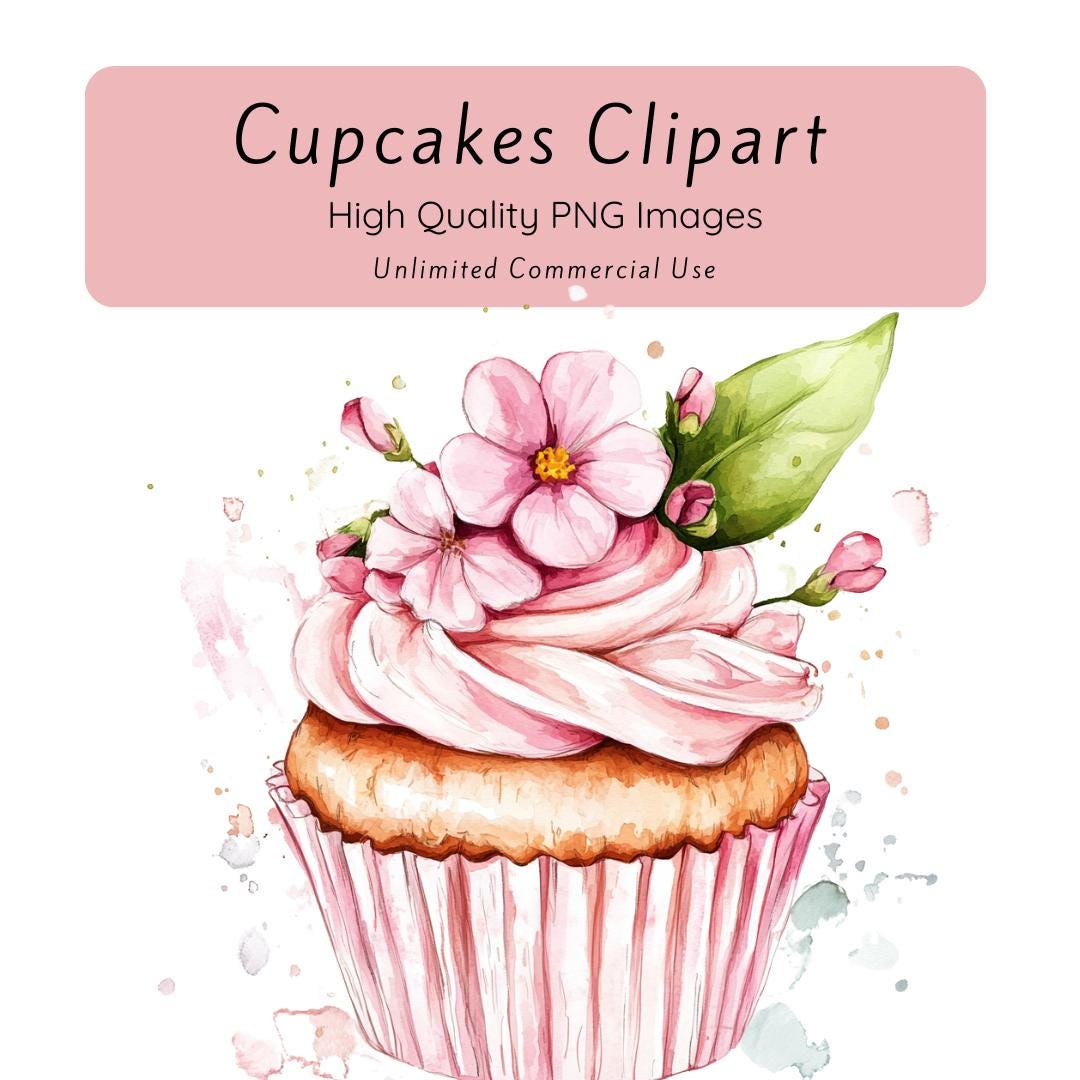 Cupcakes Clipart, Flower Cupcakes Illustrations, Party Invitations ...