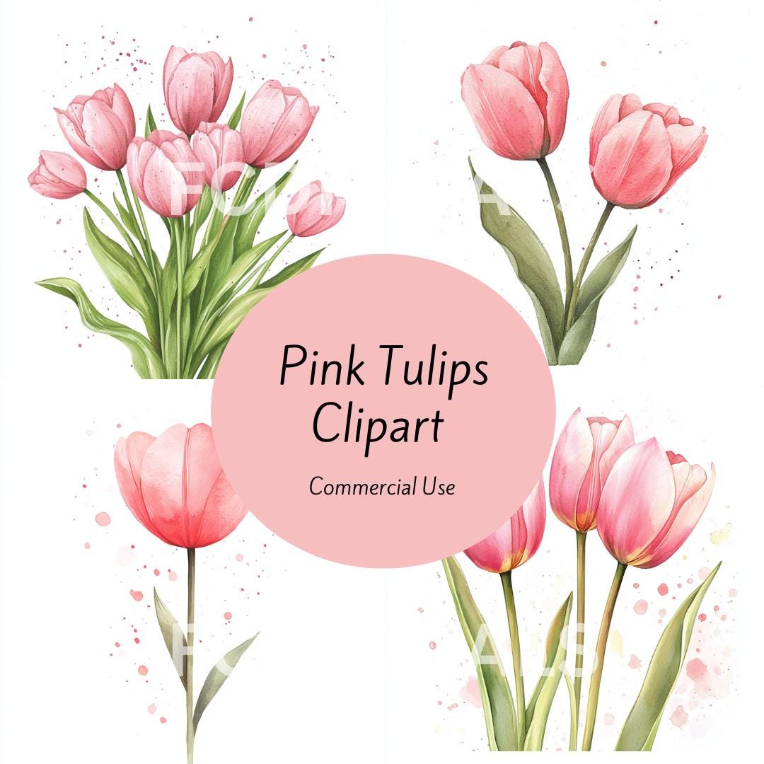 Pink Tulips Clipart, Spring Flowers Clipart, Watercolor Pink Flowers ...