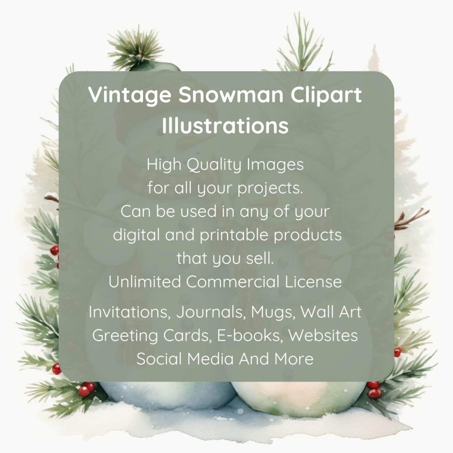 Vintage Snowman Winter Scene Clipart, Christmas Clipart, Holiday Winter ...