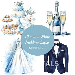 Blue and White Wedding Clipart, Wedding Illustrations, Bridal Flowers ...