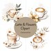 Coffee Latte Clipart, Watercolor Latte and Flowers Clipart, High ...