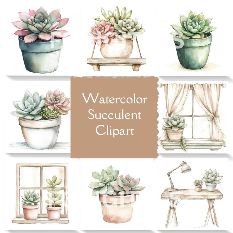 Succulent Clipart, Succulent in Pot, Printable Watercolor Clipart ...